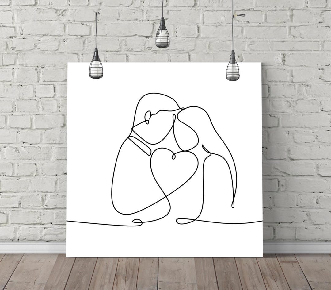 Minimalist Line Art Drawing of Loving Couple -art Canvas Picture Print ...