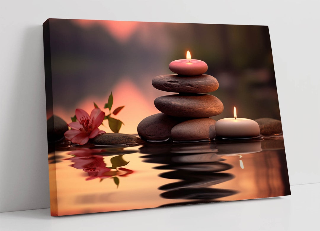 Zen Stone Stack With Candles 2 -wall Art Framed Canvas Picture Print ...
