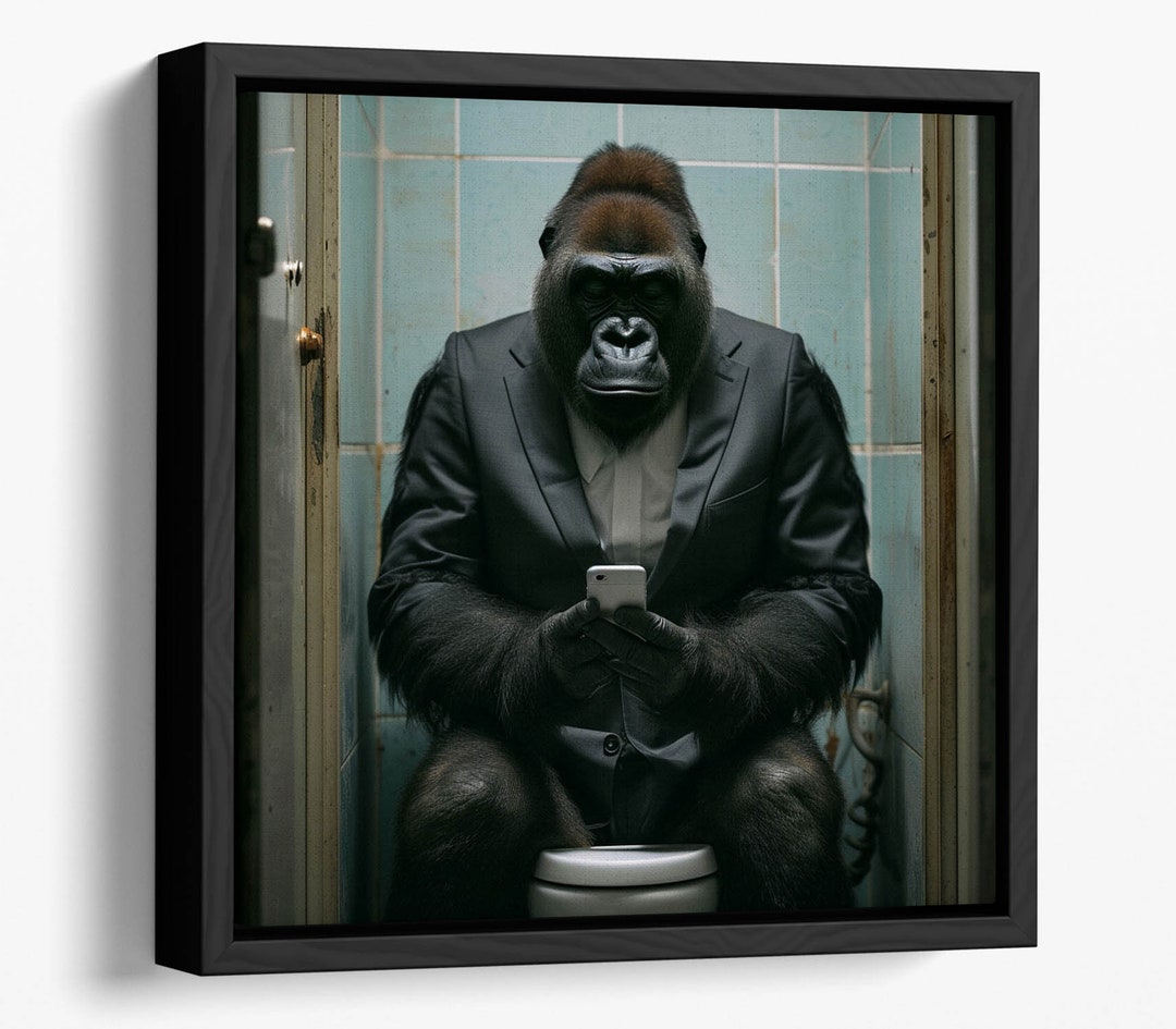 Funny Gorilla in a Suit on Toilet Bathroom Wall Art Float Effect Framed ...