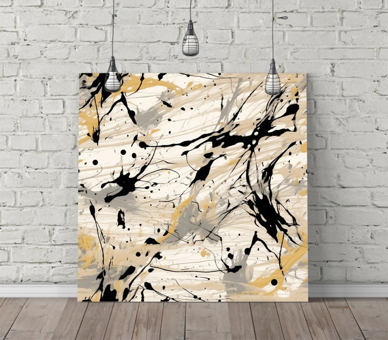 Neutral Jackson Pollock Square Wall Art Framed Canvas Picture Print - Etsy