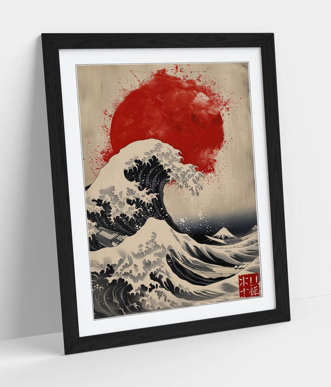 Japanese Wave and Red Sun Wall Art Picture Framed Print Home Decor - Etsy