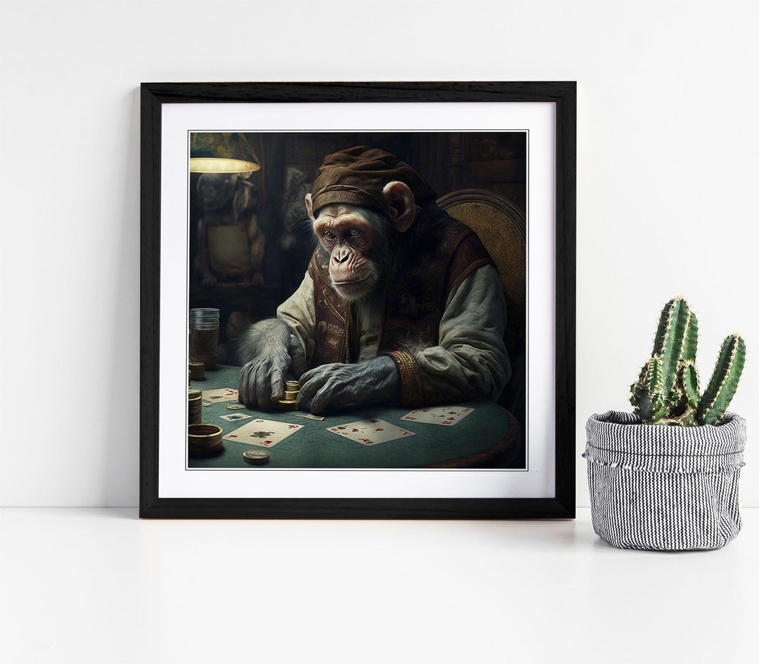 MONKEY PLAYING POKER Square Wall Art Framed Picture Print - Etsy