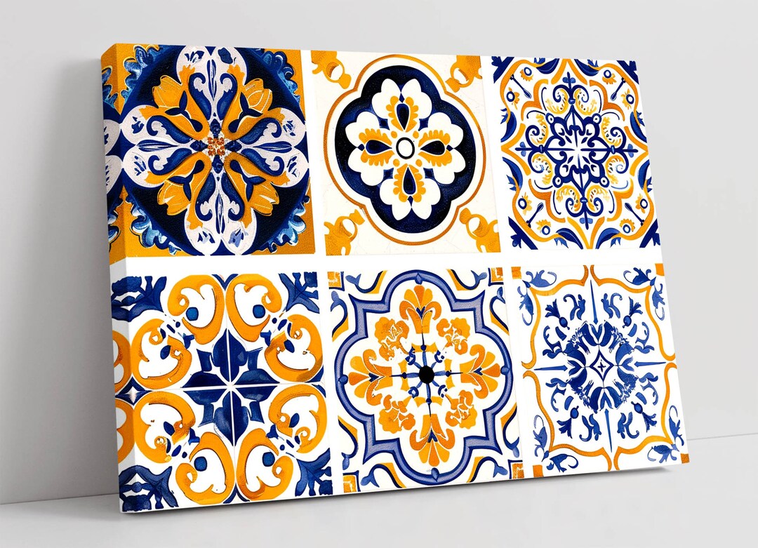 Different Yellow Azulejo Tiles on a White Background Canvas Picture ...