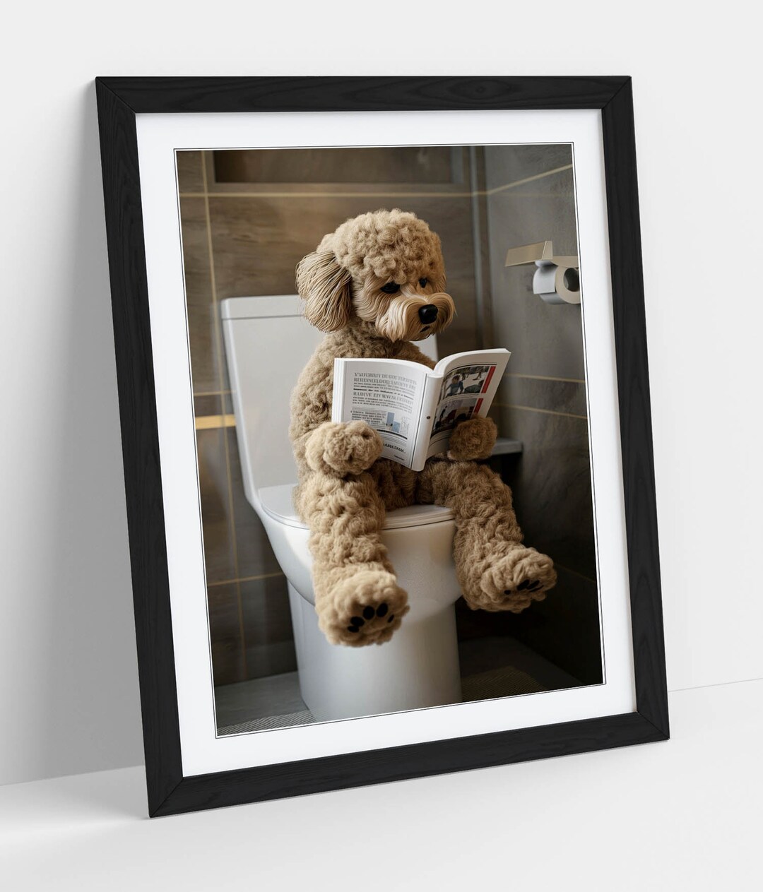 Funny Cockapoo Dog Reading Book on Toilet -wall Art Picture Framed ...
