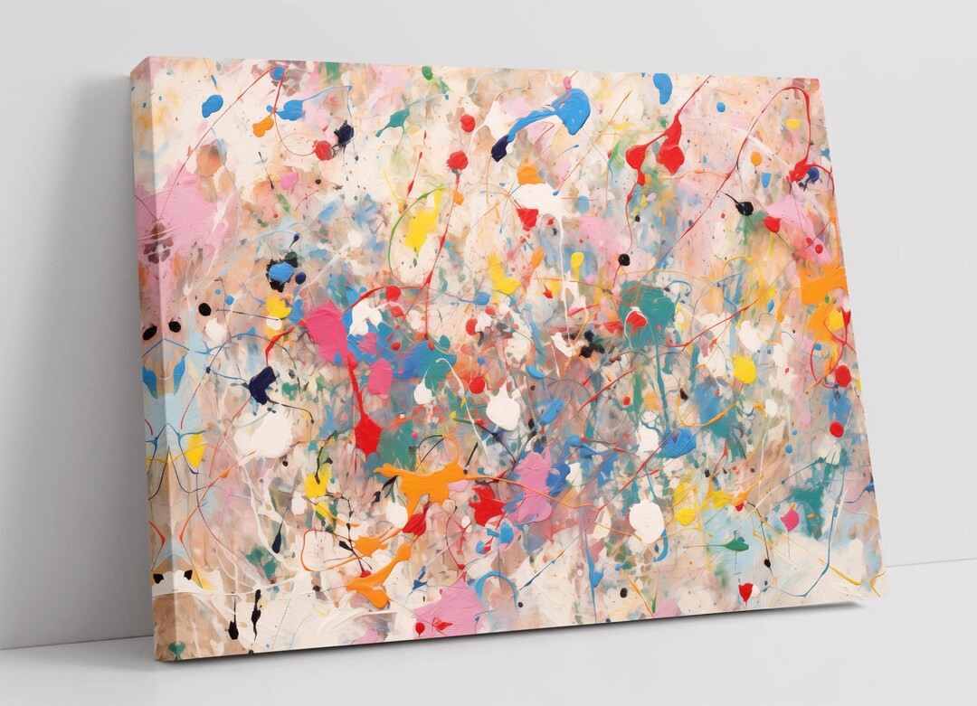Abstract Pink Jackson Pollock Style Painting wall Art Framed Canvas ...