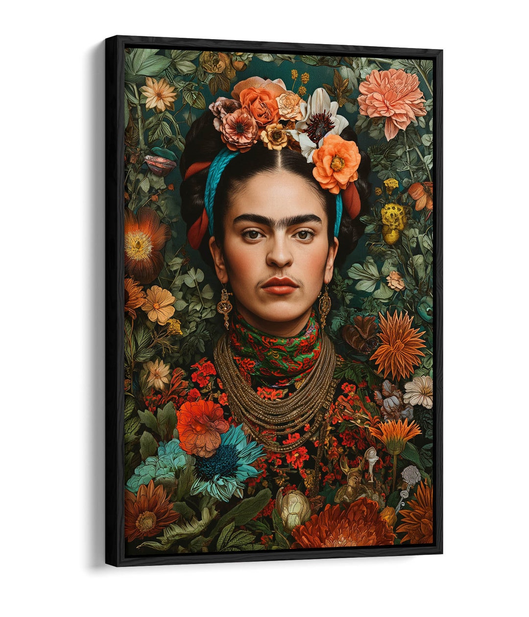 Beautiful Portrait of Frida Kahlo Surrounded by Flowers Wall Art Float ...