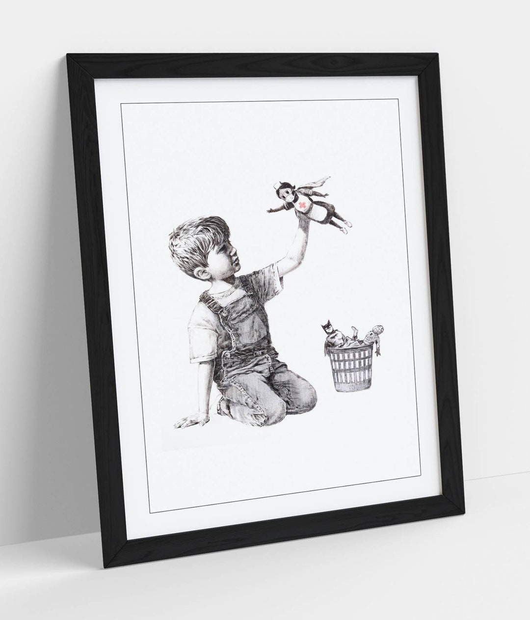 Banksy NHS Superhero Nurse A4 BLACK FRAME stunning Framed Portrait Art ...