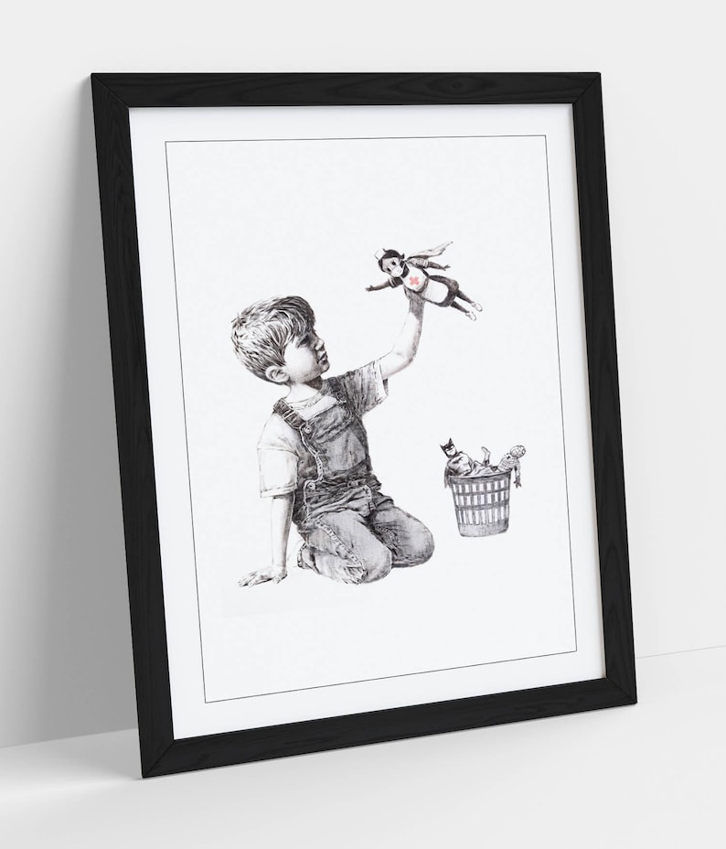 Banksy NHS Superhero Nurse A4 BLACK FRAME stunning Framed Portrait Art ...