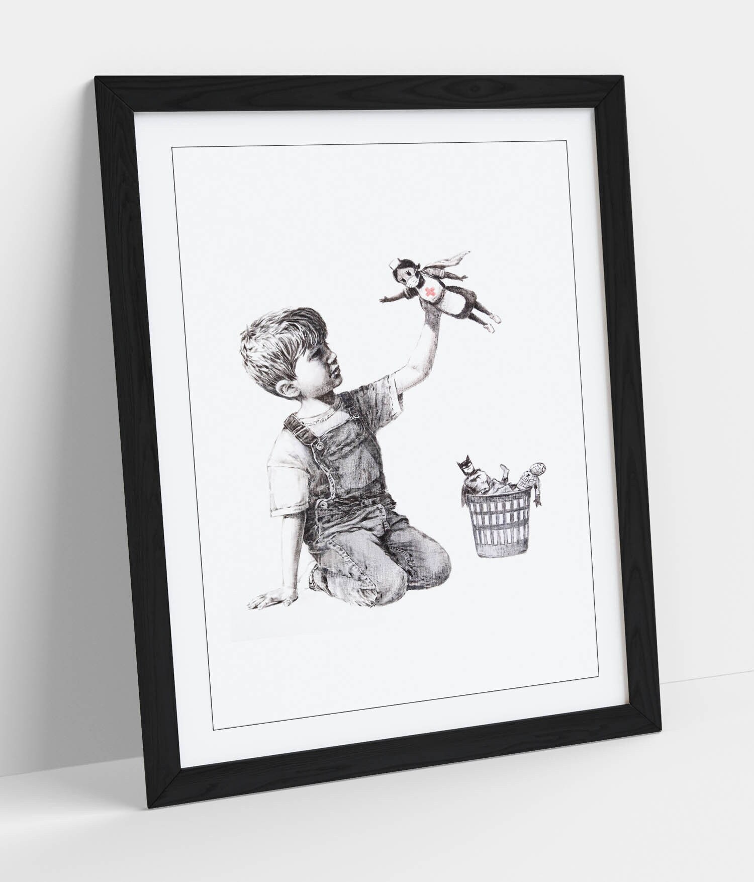 Banksy NHS Superhero Nurse A4 BLACK FRAME stunning Framed Portrait Art ...