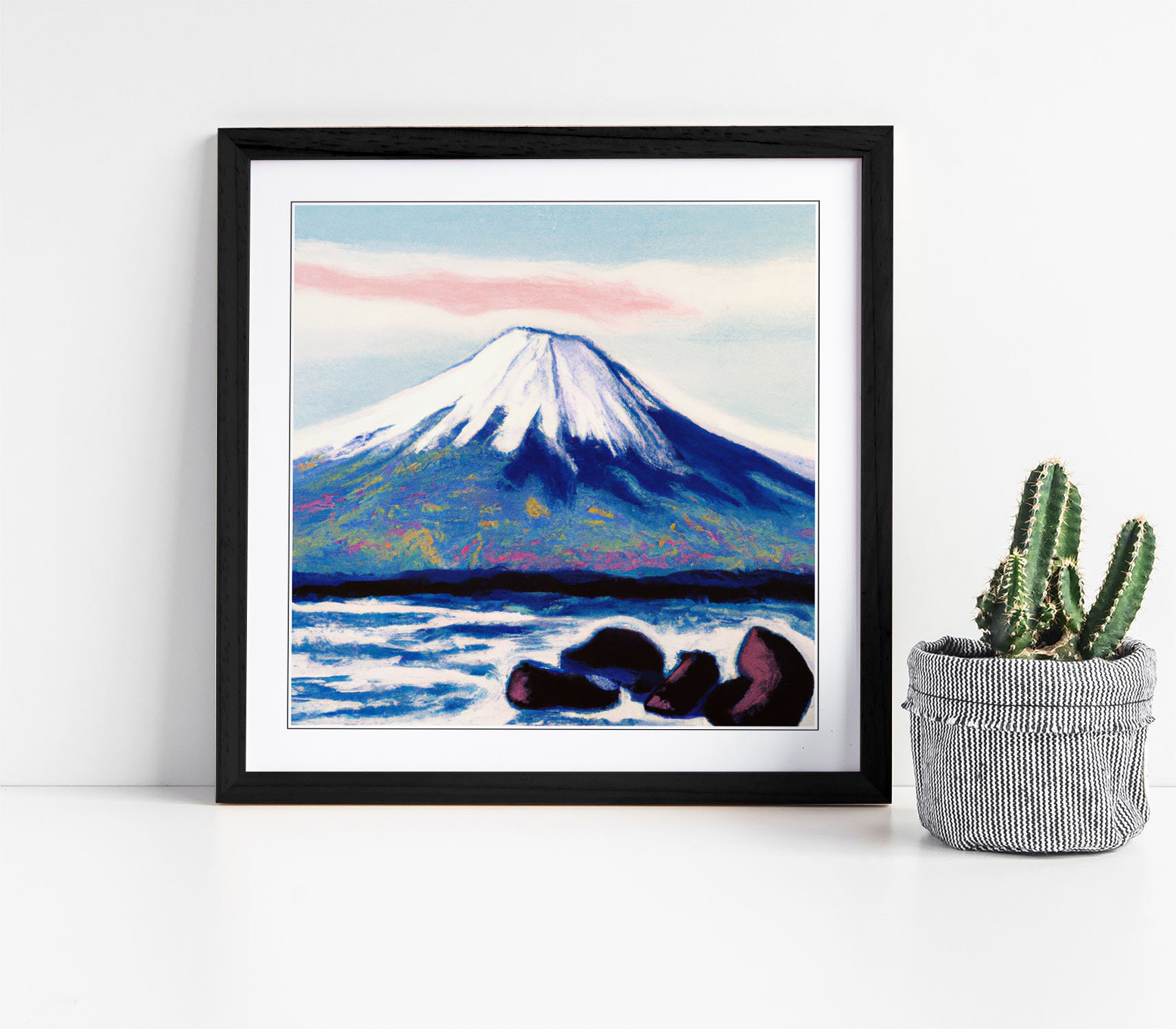 Japanese Painting of Mount Fuji Square Wall Art Framed Picture - Etsy