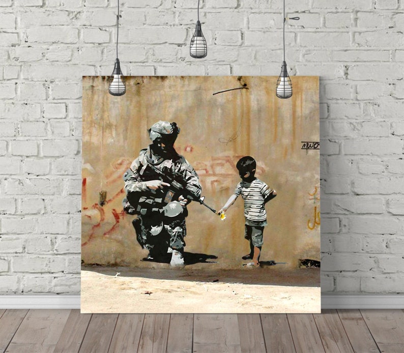 Canvasmonkey-banksy Soldier Gun Flower Boy stunning Framed - Etsy