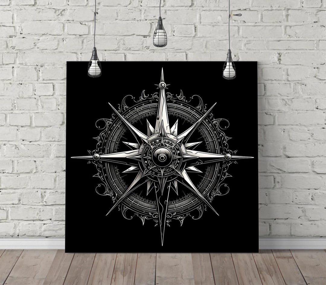 Dark Gothic Star Compass square Wall Art Framed Canvas Picture Print - Etsy