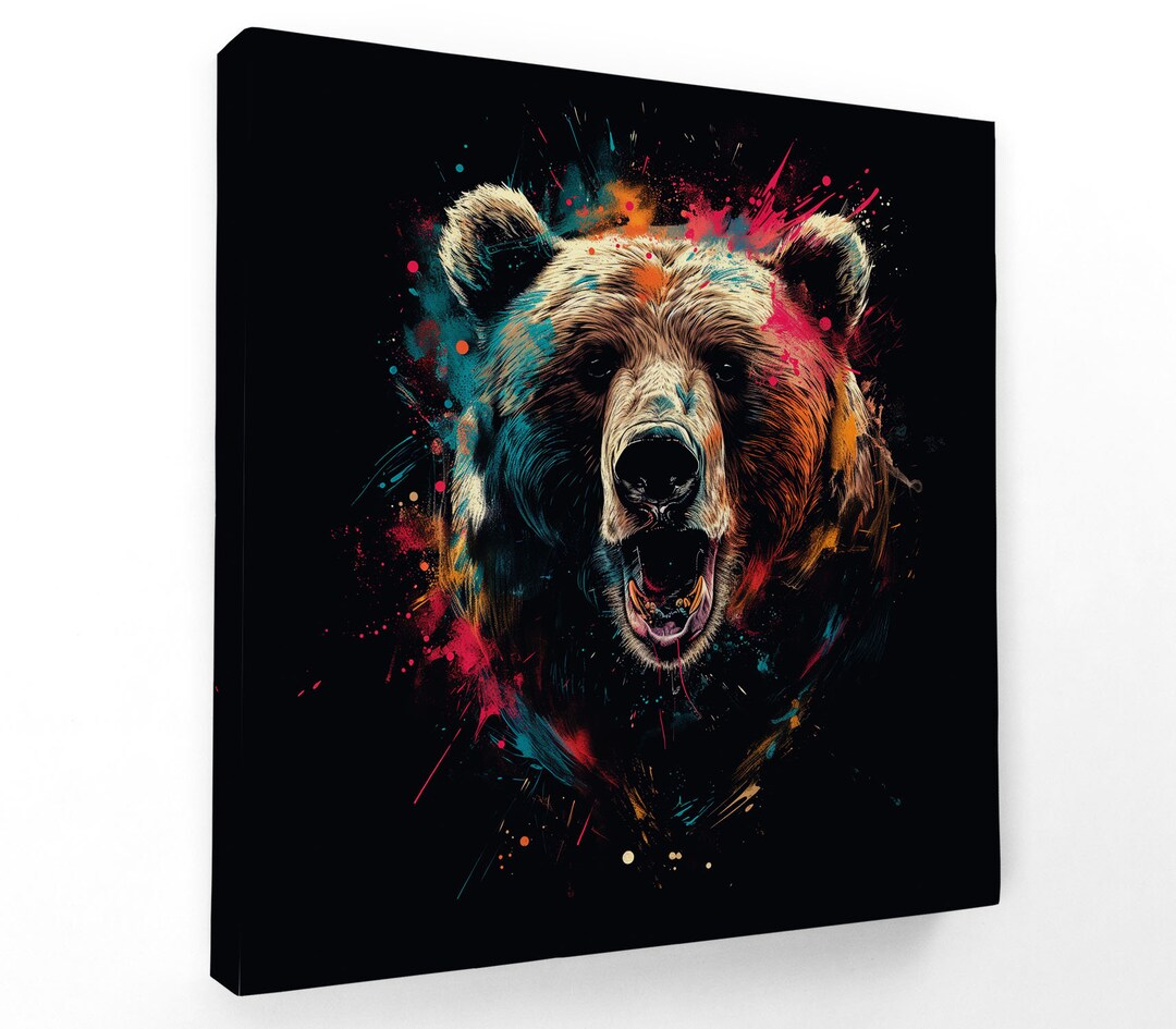 Grizzly Bear Bunt Splash Quadrat Wand Kunst gerahmte Leinwand Bild ...