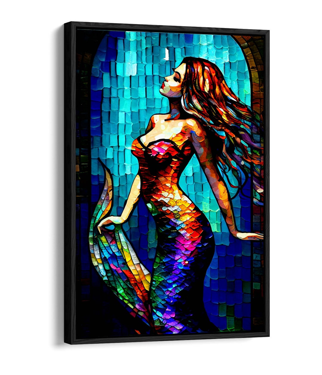 Stained Glass Window Mermaid Art Float Effect Framed Canvas Print - Etsy