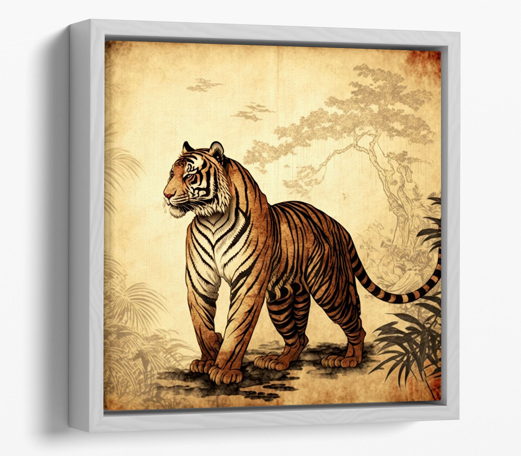 Canvas Tiger Drawing Square Wall Art Float Effect Framed Canvas Print ...