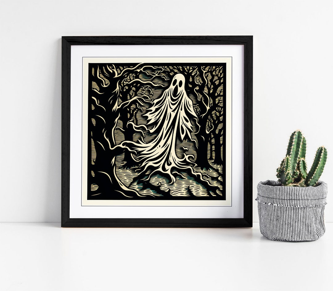 Ghost Woodcut Square Wall Art Framed Picture Print - Etsy