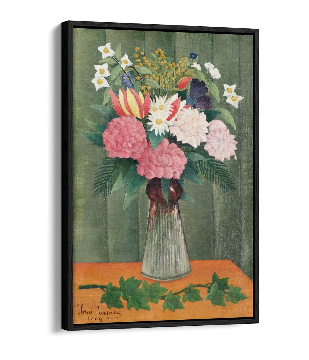 Henri Rousseau, Flowers in a Vase wall Art Float Effect Framed Canvas ...