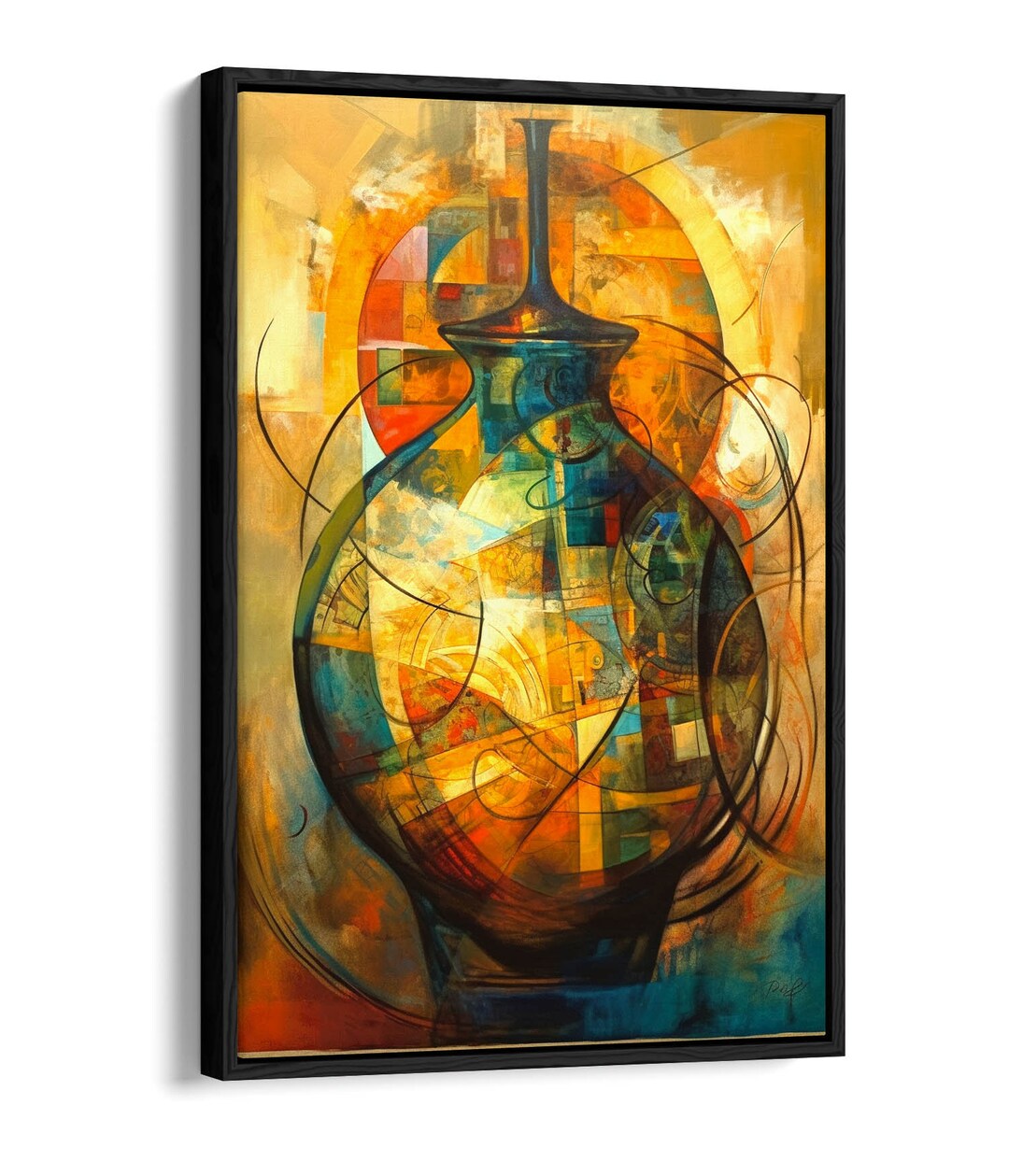 Cubist Golden Pot Painting Art Float Effect Framed Canvas Print - Etsy