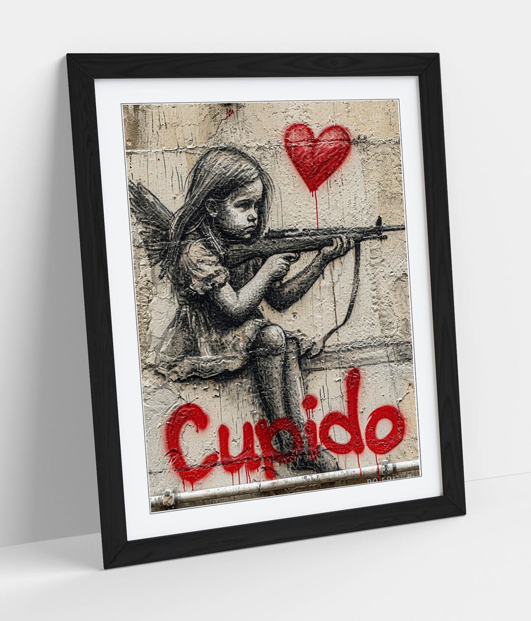Cupid With a Gun Graffiti Banksy Style wall Art Picture Framed Print ...