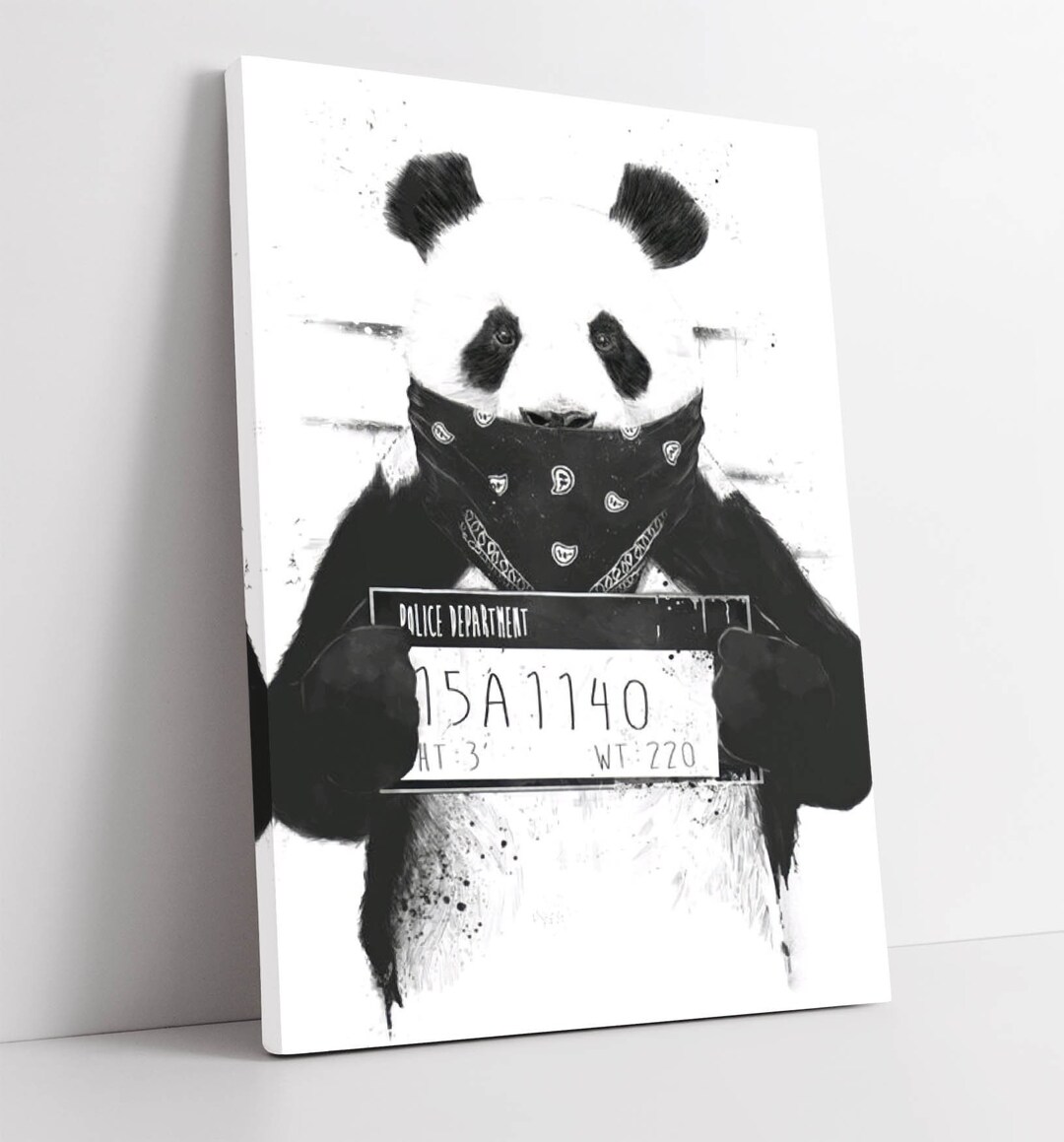 Banksy Panda Mugshot stunning Framed Landscape Canvas Art Print ...