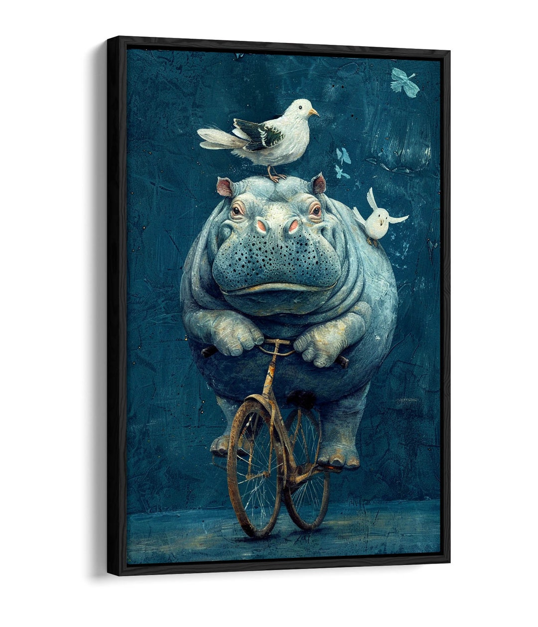 Cute Hippo Riding a Bike Art Float Effect Framed Canvas Print - Etsy