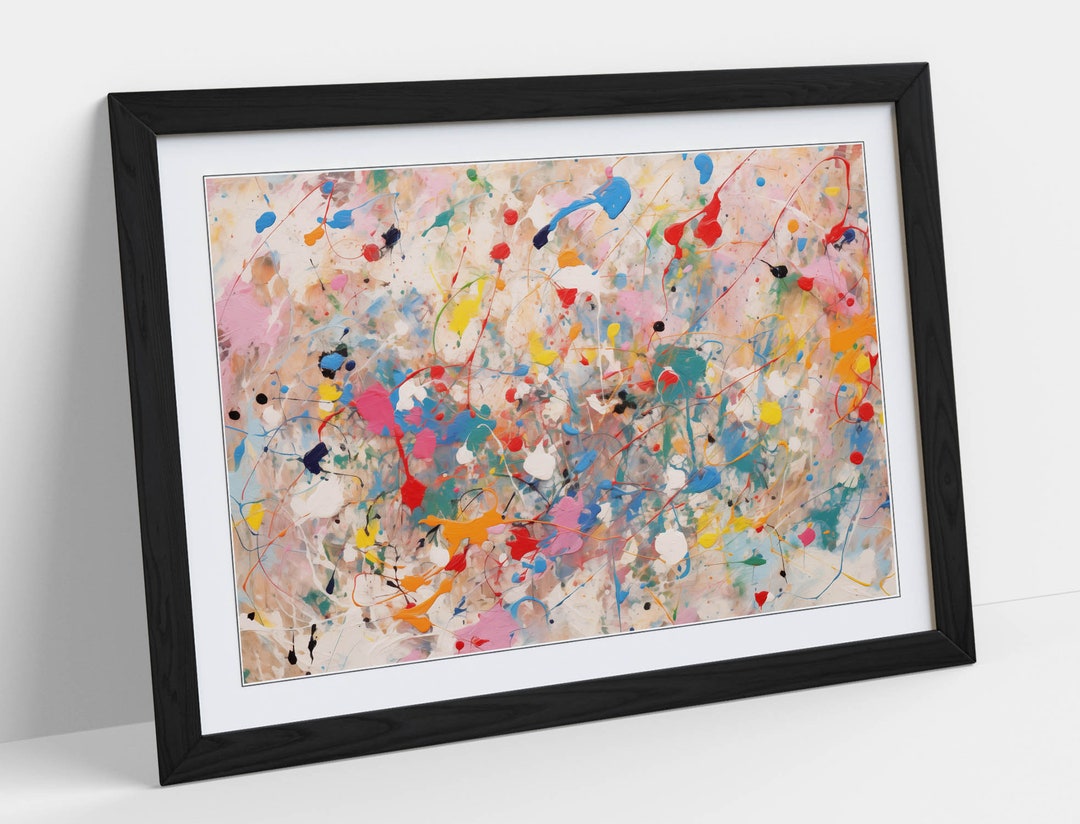 Abstract Pink Jackson Pollock Style Painting wall Art Picture Framed ...
