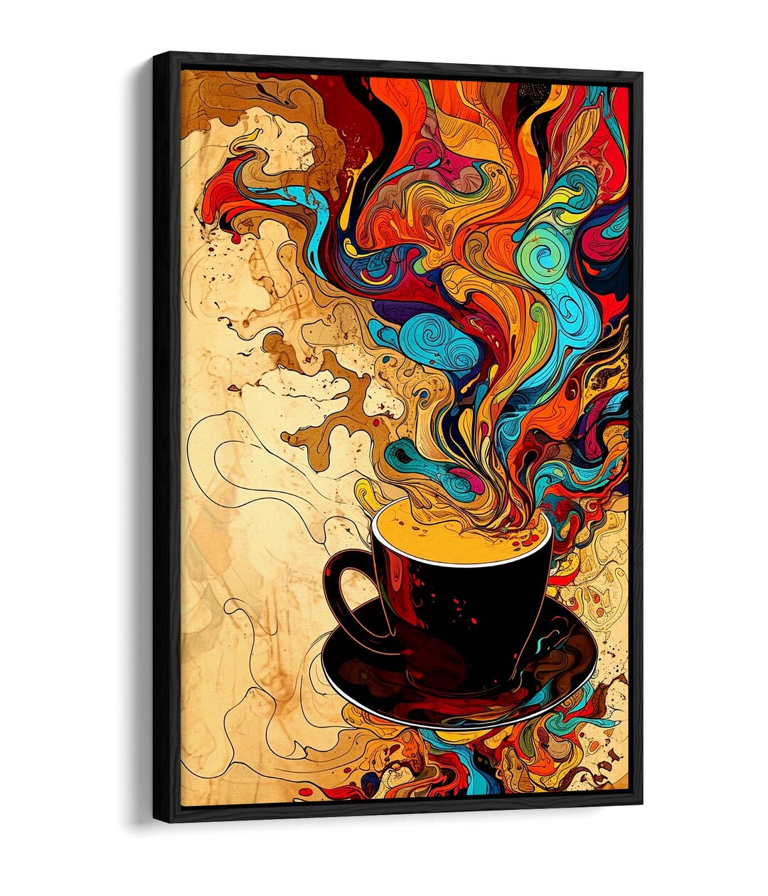 Groovy Coffee Aroma Painting Art Float Effect Framed Canvas Print - Etsy