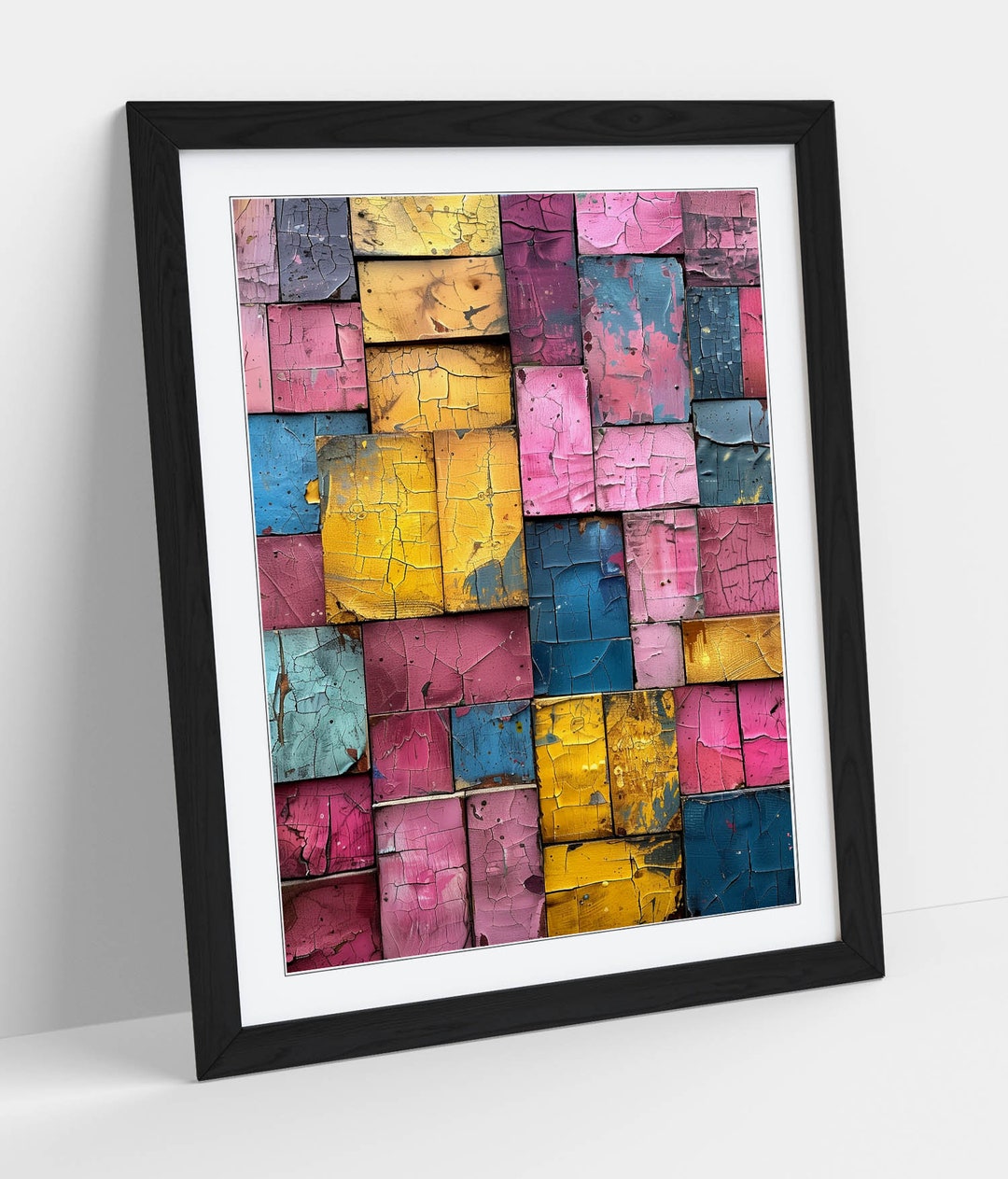 Abstract Contemporary Multi-colour Wall Blocks Wall Art Picture Framed ...