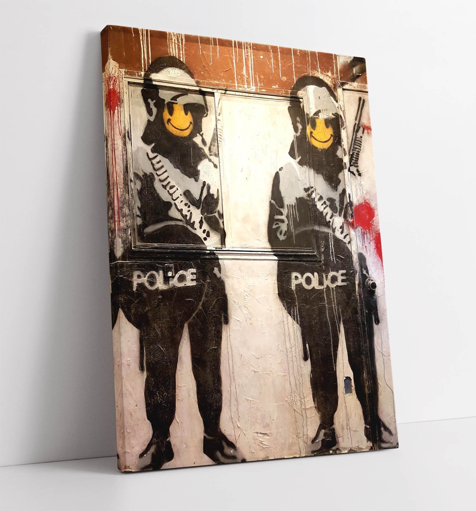 Banksy Smiley Riot Police stunning Framed Landscape Canvas Art Print ...