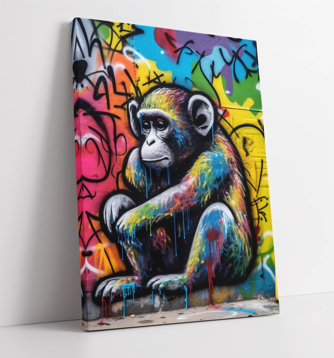 Graffiti Monkey Art Canvas Picture Print Wall Hanging - Etsy