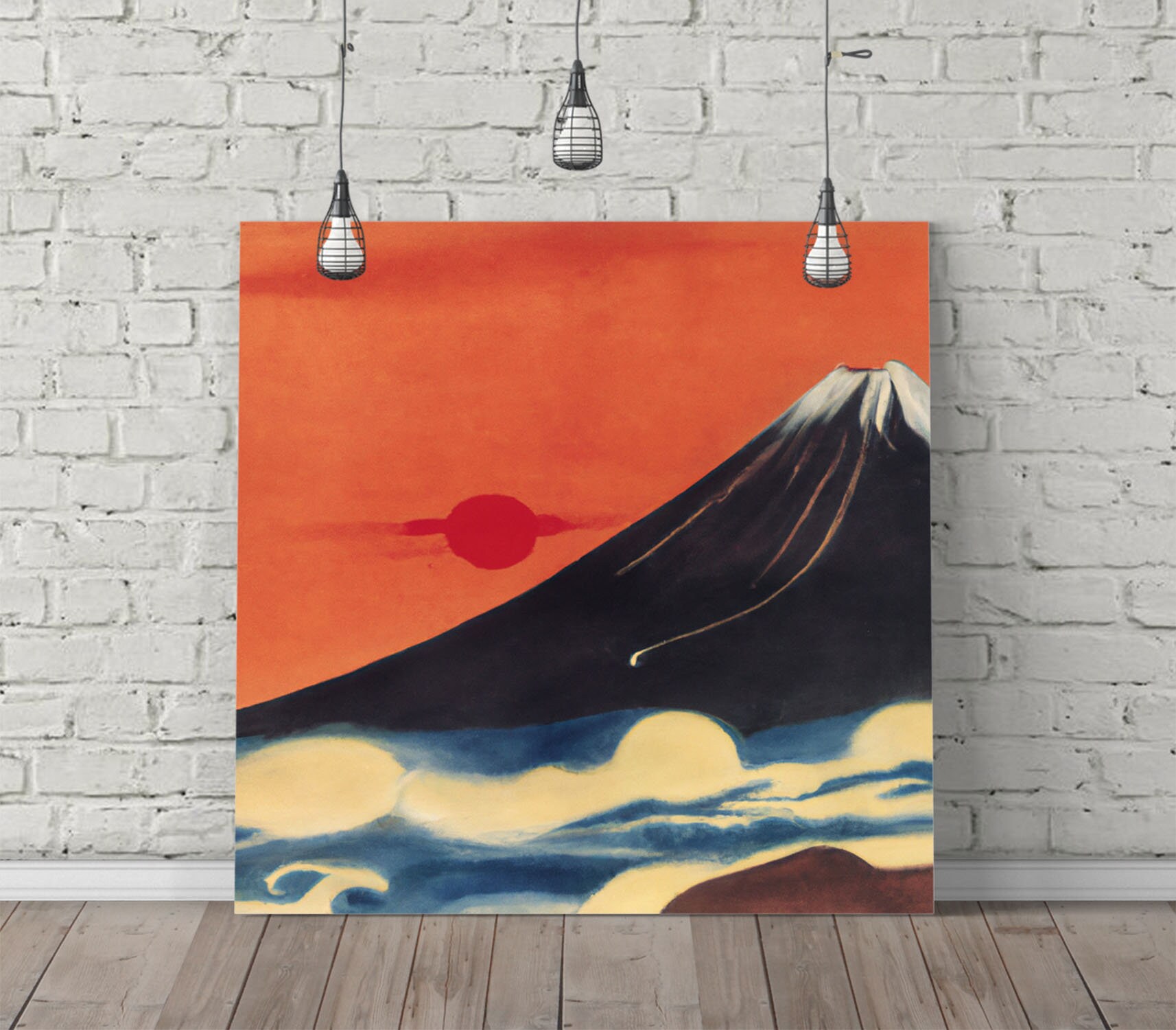Japanese Painting of Mount Fuji Square Wall Art Framed Canvas - Etsy