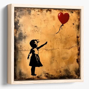 Girl Reaching for Heart Balloon Banksy Orange Wall Art Float Effect ...