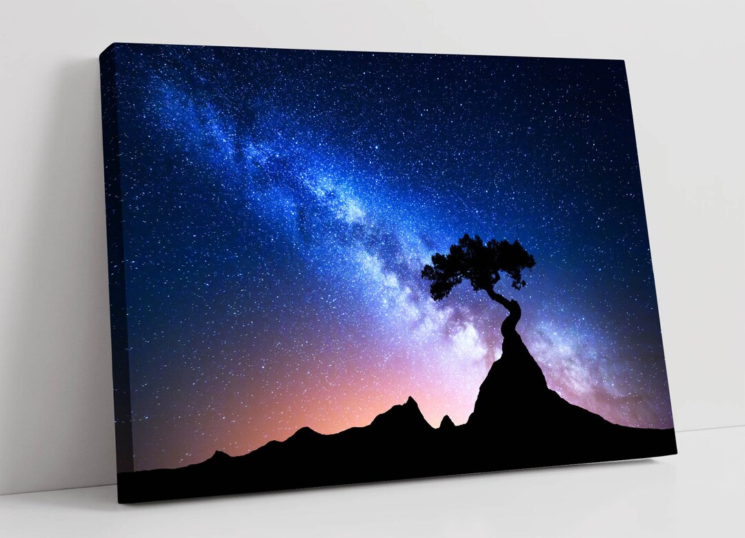 A Tree and the Night Sky Landscape Art Canvas Picture Print - Etsy