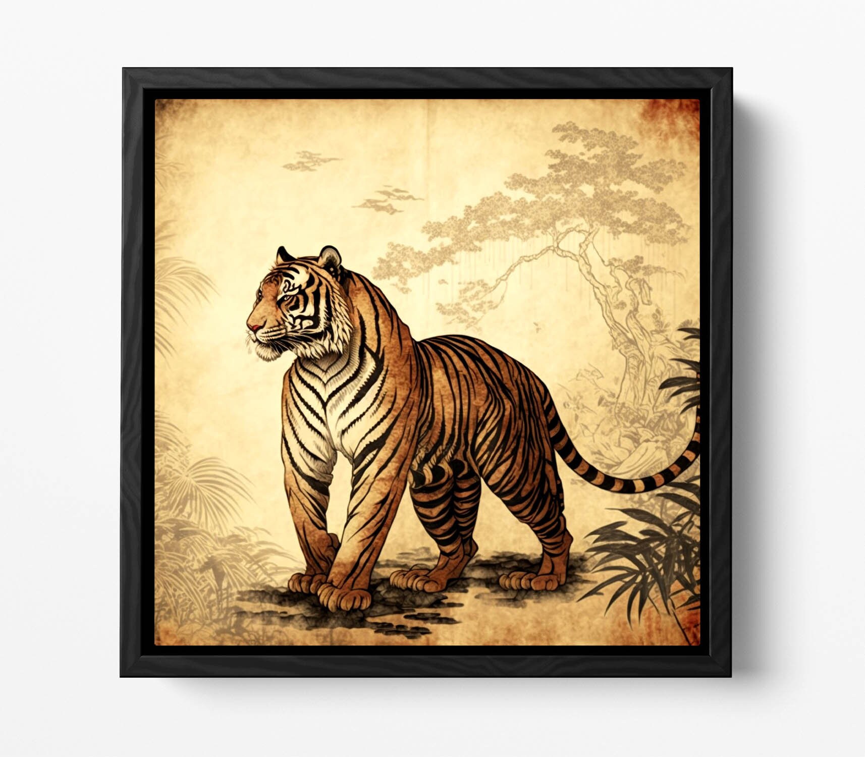Canvas Tiger Drawing Square Wall Art Float Effect Framed Canvas Print ...
