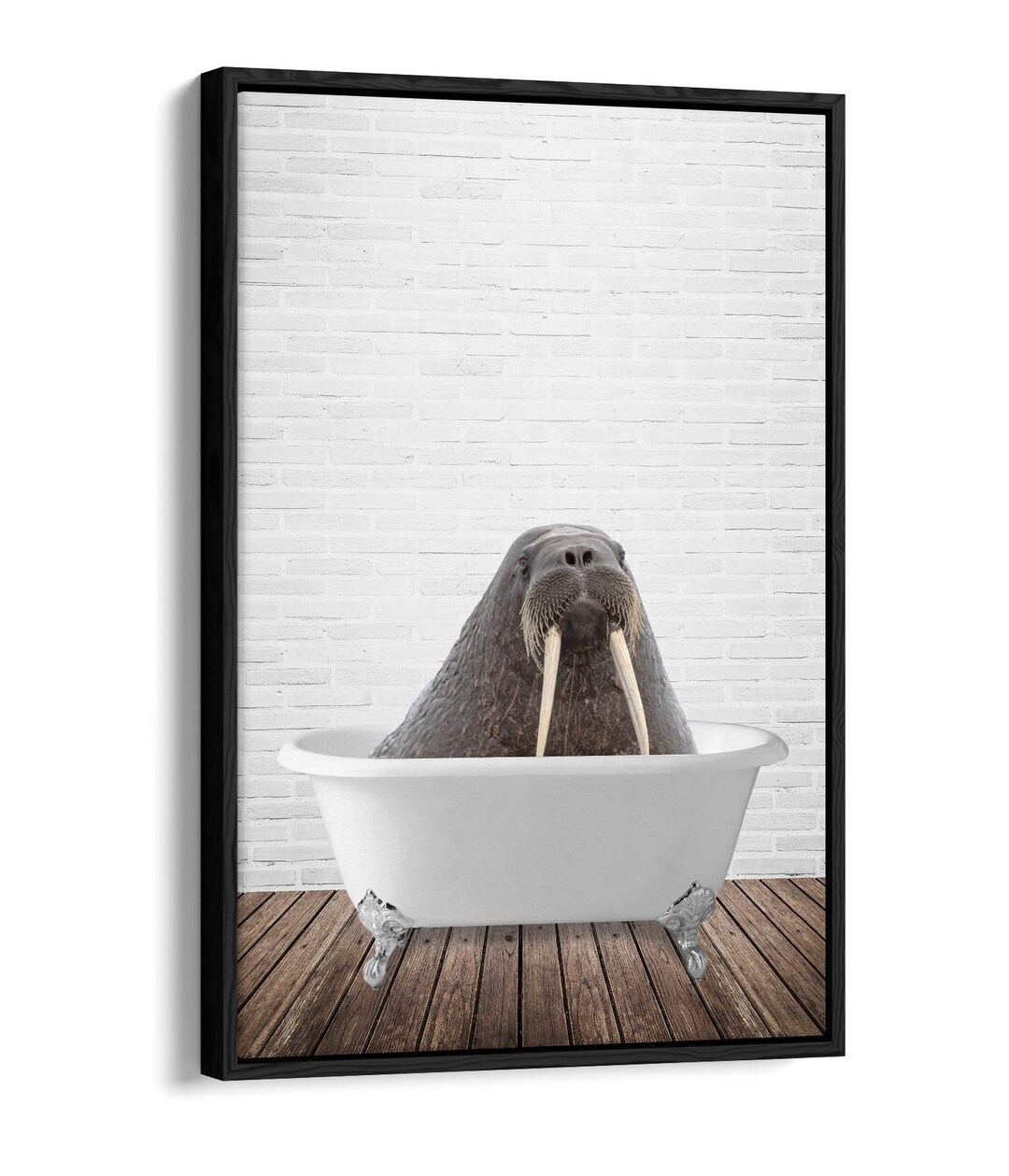 Walrus in Bath Animal Bathroom Decor wall Art Float Effect Framed ...