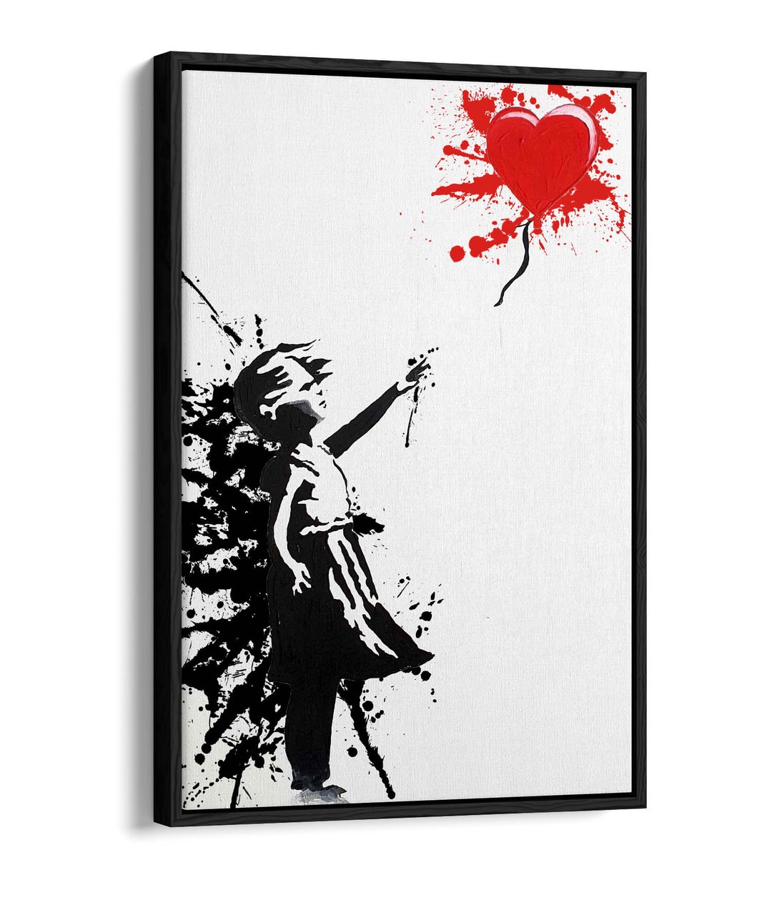BANKSY HEART BALLOON Mädchen Kunst Float Effect Leinwanddruck gerahmt ...