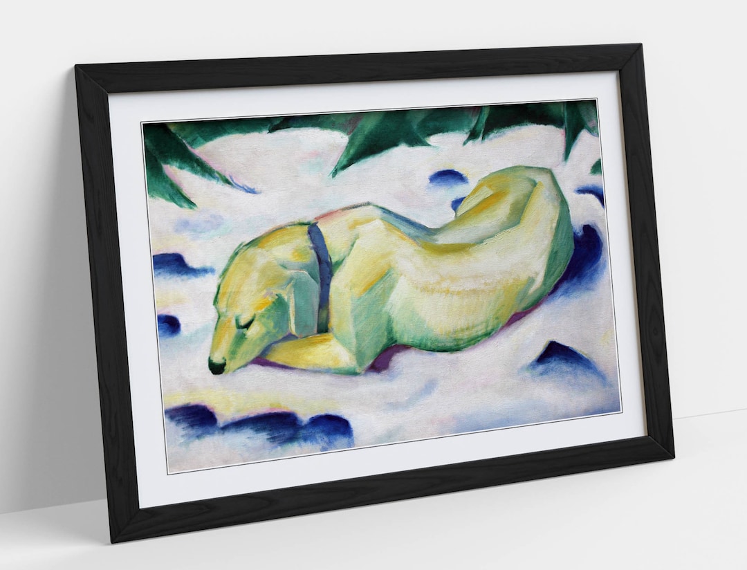 Franz Marc, Dog Laying in the Snow wall Art Picture Framed Print Home ...