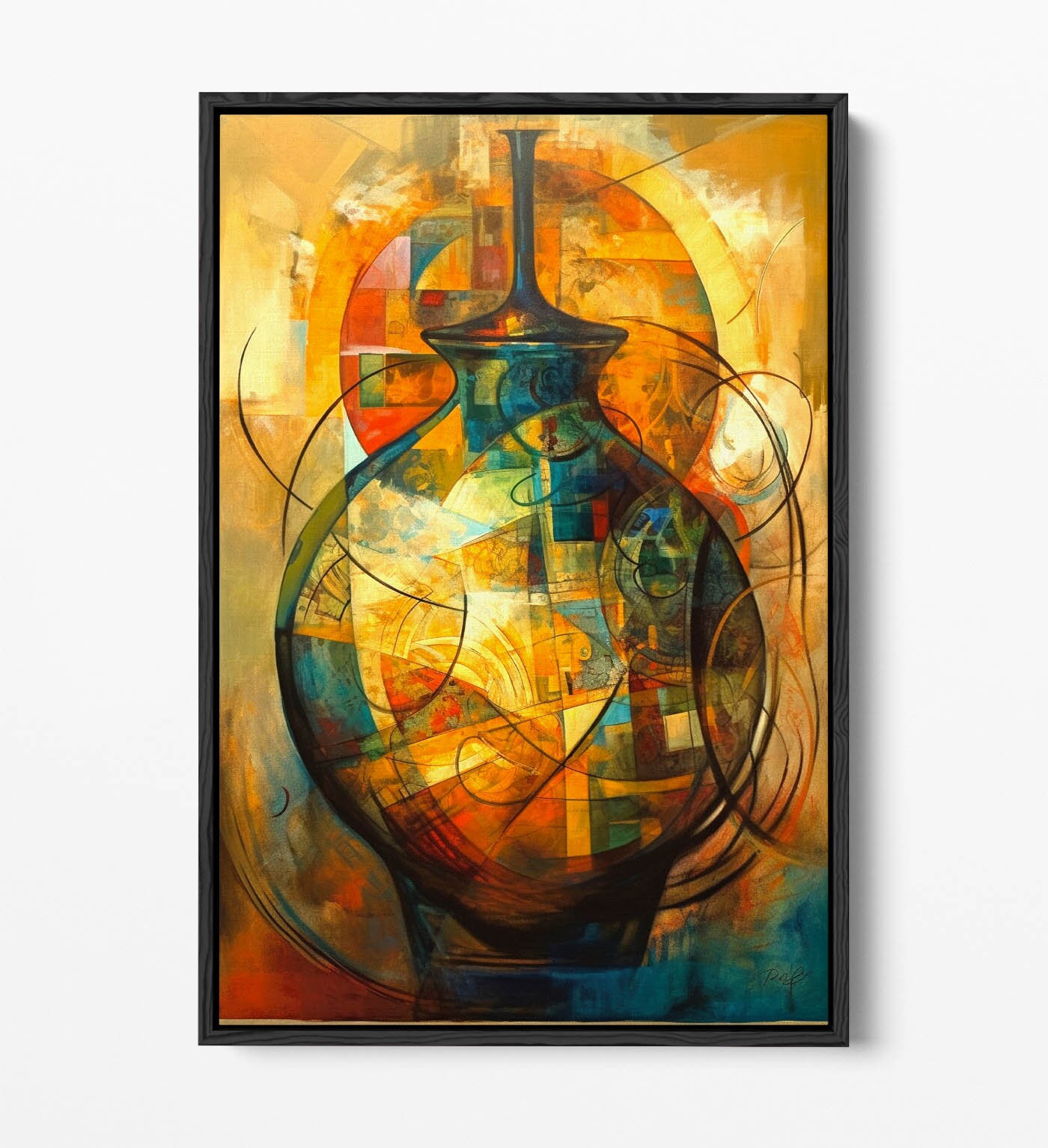 Cubist Golden Pot Painting Art Float Effect Framed Canvas Print - Etsy