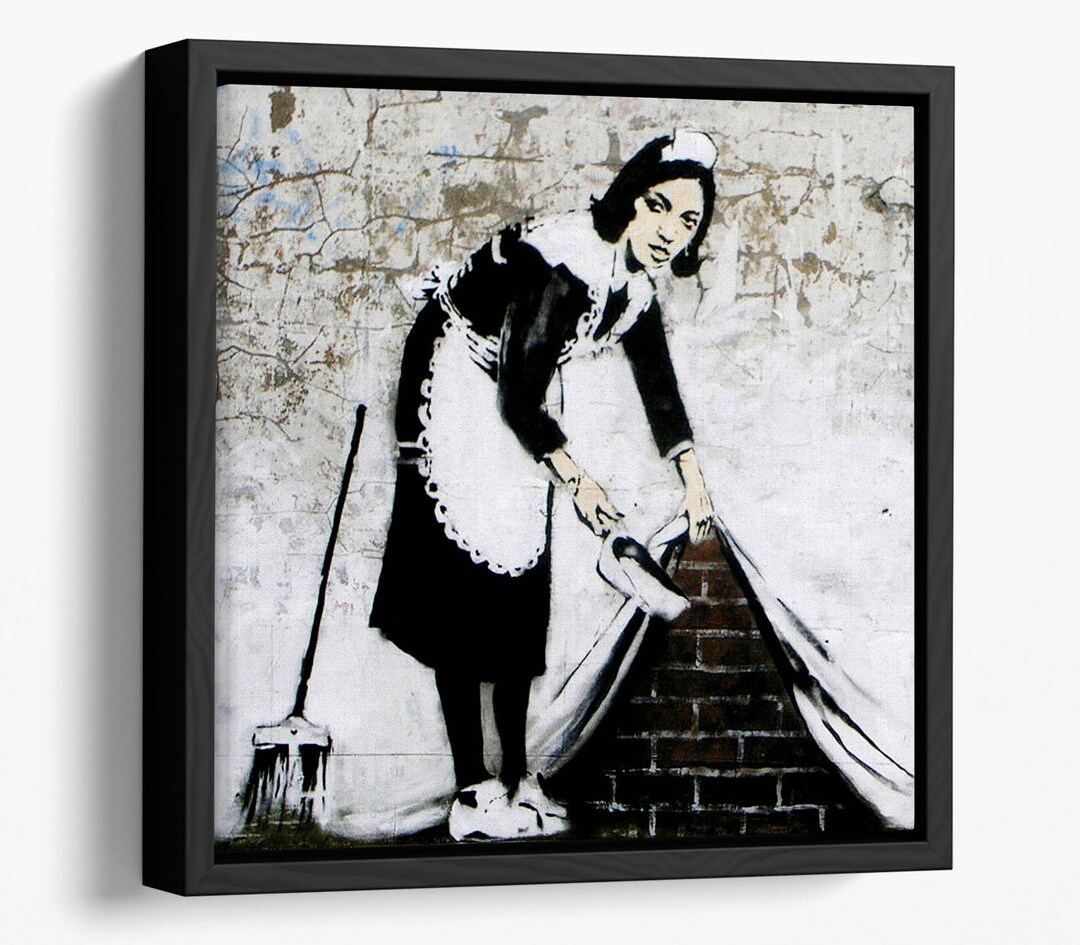 Banksy Sweeping Maid- Stunning Framed Square Canvas Art Print Float ...