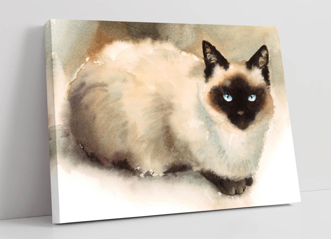 Watercolour Illustration of Siamese Cat -wall Art Framed Canvas Picture ...