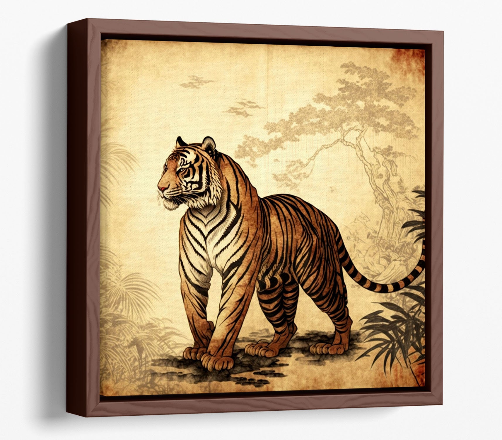 Canvas Tiger Drawing Square Wall Art Float Effect Framed Canvas Print ...