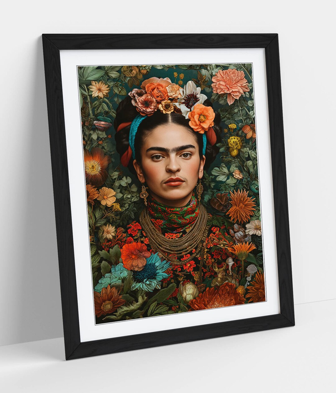 Beautiful Portrait of Frida Kahlo Surrounded by Flowers Wall Art ...