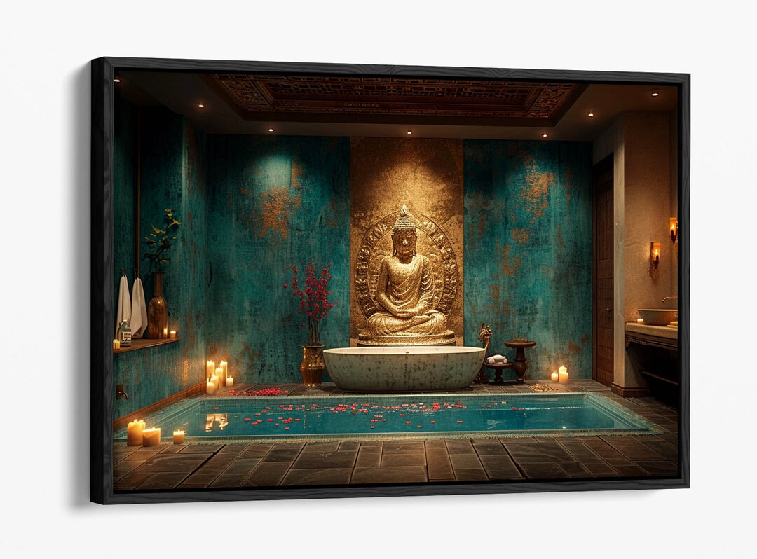 Pool With a Gold Buddha Statue Art Float Effect Framed Canvas Print - Etsy