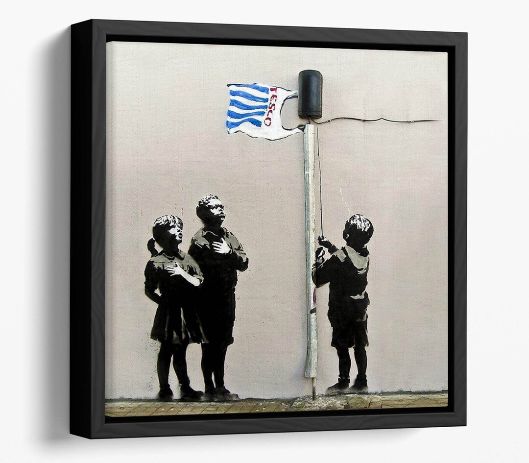 Banksy Tesco Flag Stunning Framed Square Canvas Art Print Float Effect ...