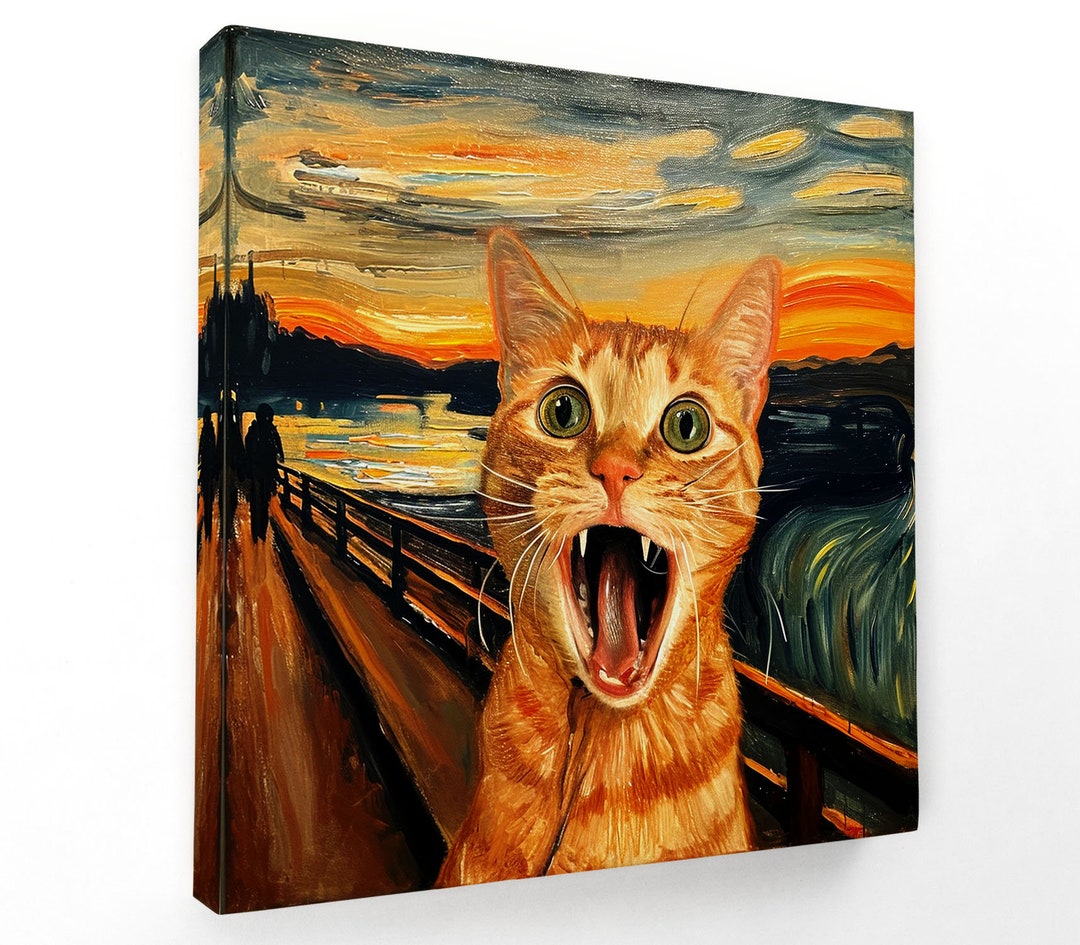 A Cat in the Style of Edvard Munch's the Scream Square Wall Art Framed ...