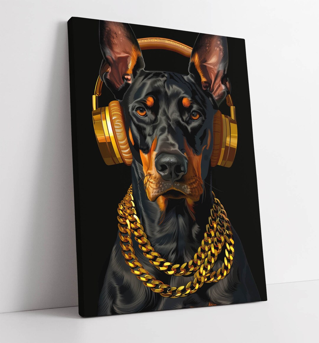 DJ Doberman With Gold Headphones 2 Canvas Picture Print Wall Hanging - Etsy