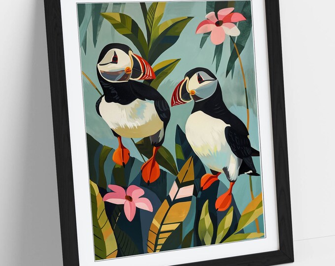 Puffin Art Print Set, Large Bird Paintings A4, A3, Puffin Poster ...