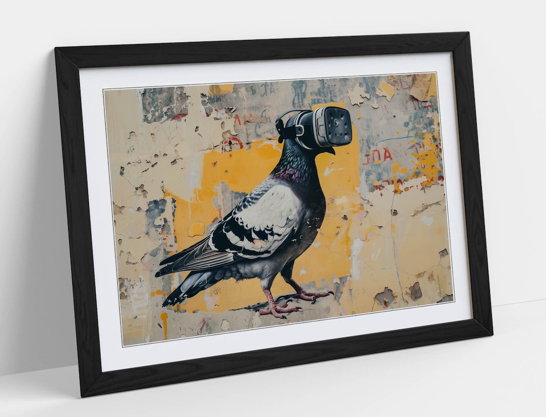 Pigeon With a VR Headset Banksy Graffiti Yellow - Artwork Wall Art ...