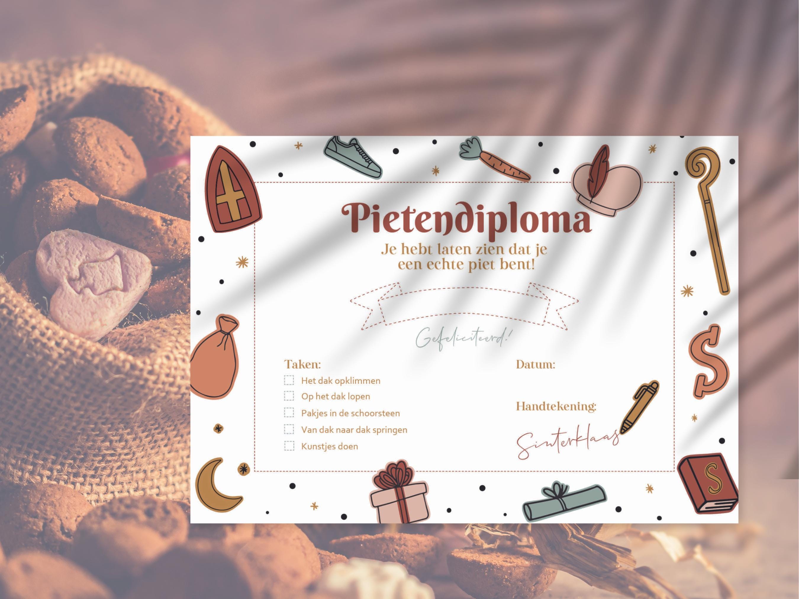 Piet Diploma | Digital File | Sinterklaas Time | Diploma for Piet Gym ...