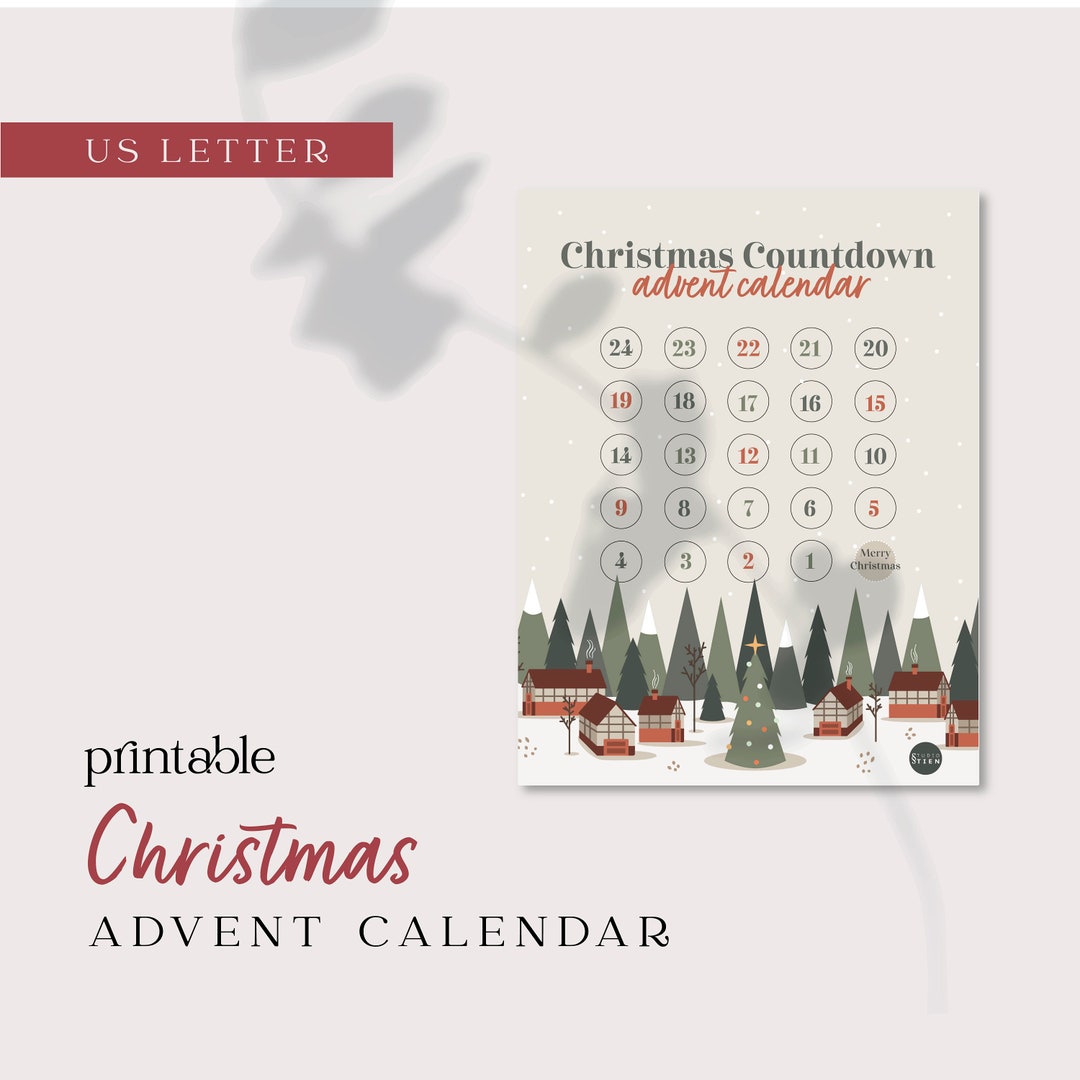 Christmas Countdown Printable Advent Calendar Digital Download - Etsy